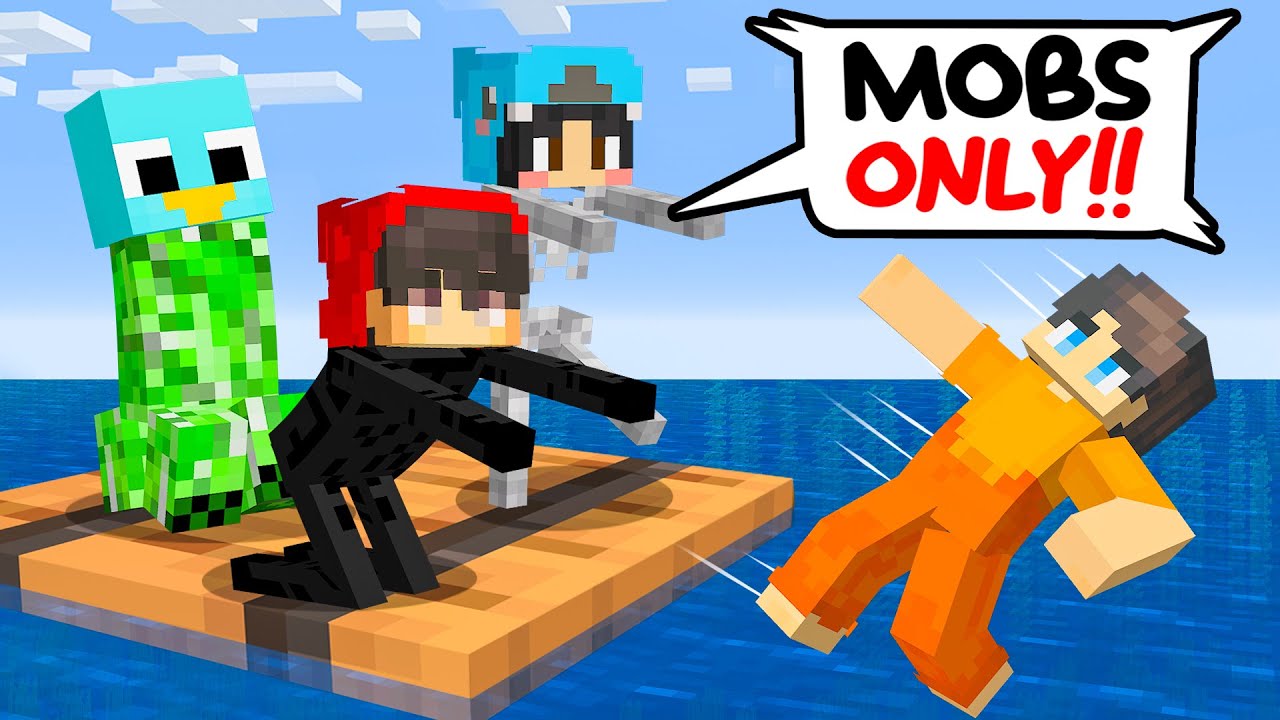 LOCKED on ONE RAFT But We’re MOBS (Minecraft) - YouTube