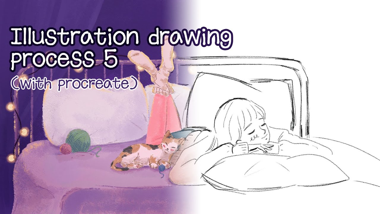 The process of drawing an illustration with Procreate_5🎨 'Girl and kitten' - YouTube