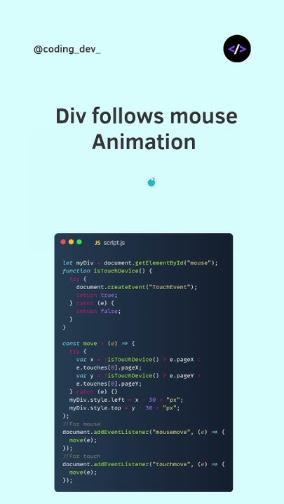Div follows mouse Animation using Javascript - YouTube