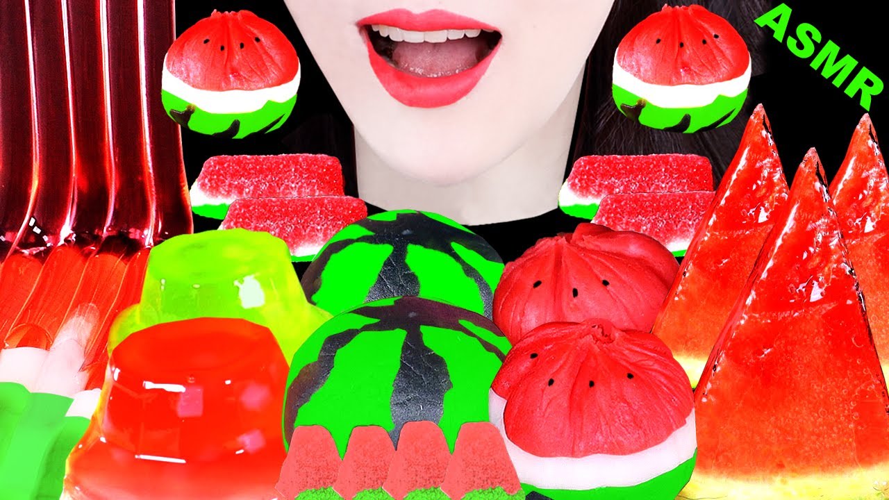 ASMR CANDED WATERMELON, RICE CAKE, NOODLE JELLY, 수박 디저트 먹방, 수박 탕후루, 수박 ...