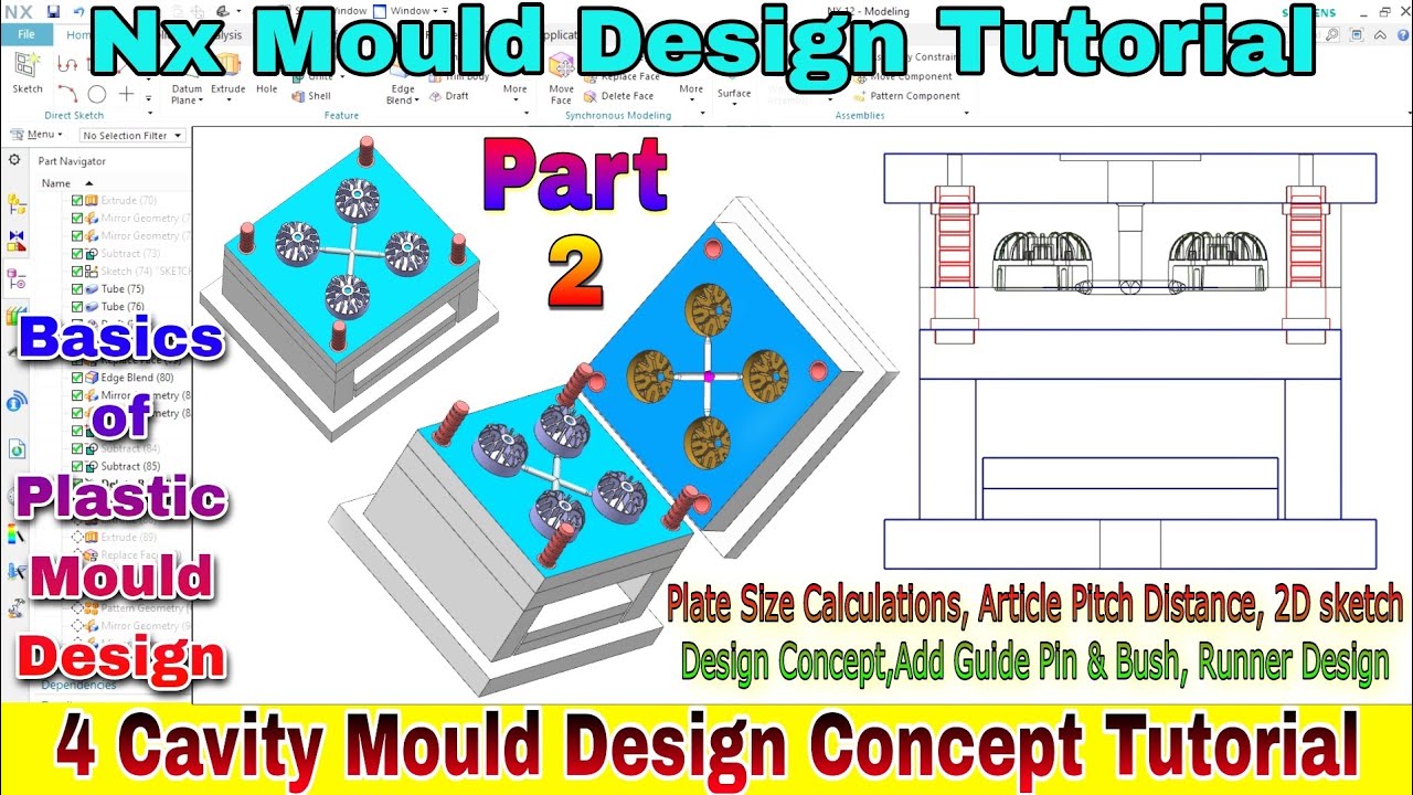 Part_2 How to Design Concept of 4 cavity Plastic Component #mould ...