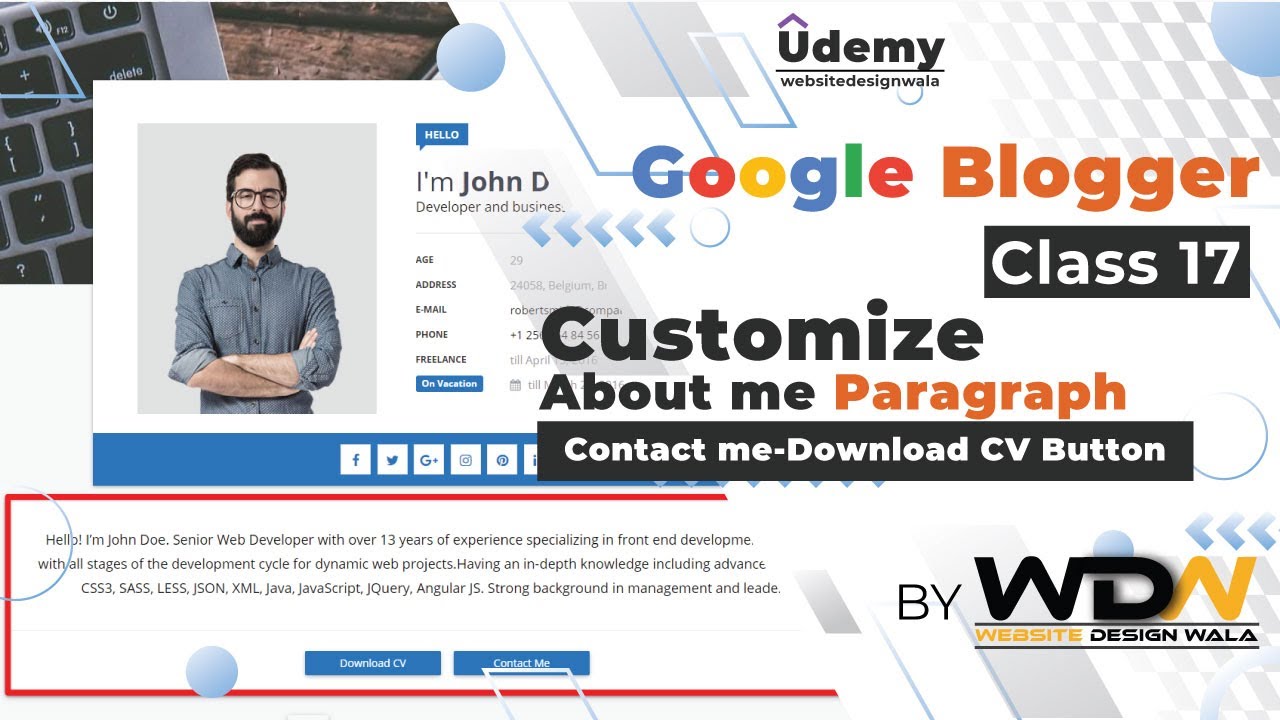 How to Customize About Us Paragraph Contact me and Download CV Buttons ...