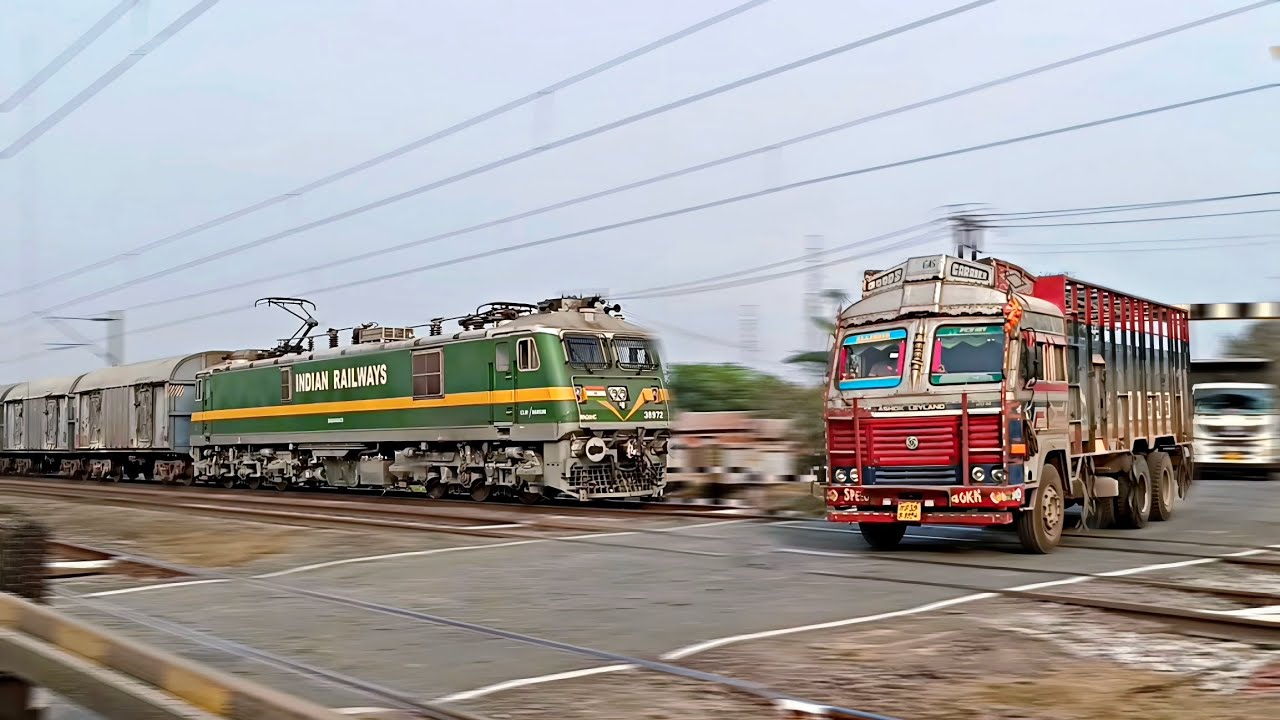 Train vs Truck High speed freight train furious crossing railgate - YouTube