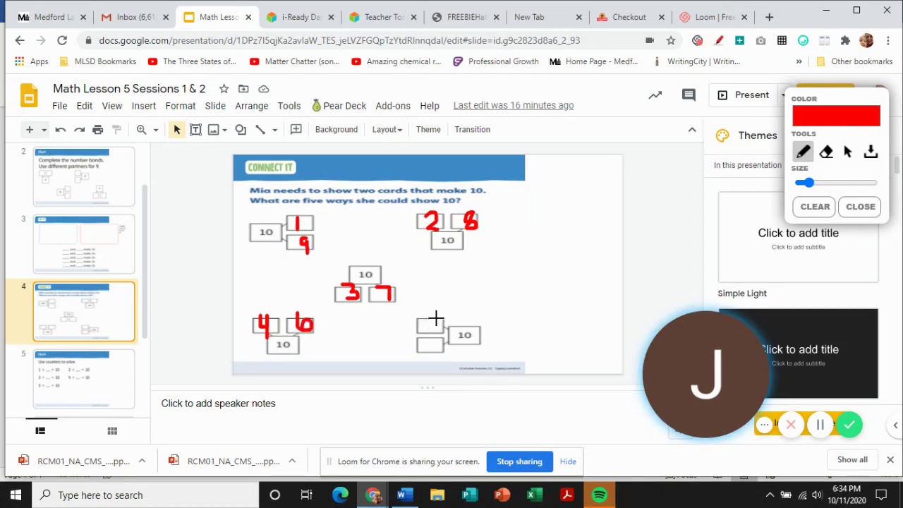 Math Lesson 5 Sessions 1 & 2 with Mrs. York - Number Partners for 10 ...