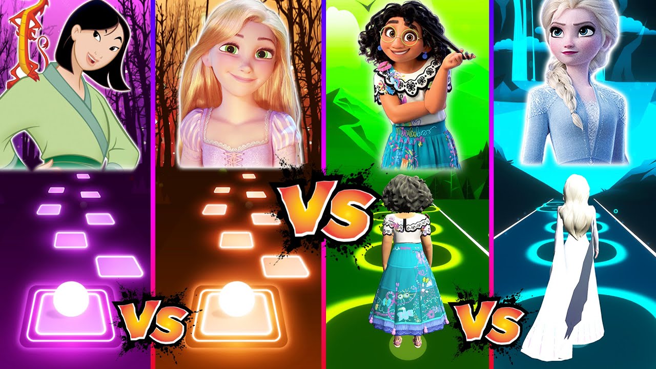 MULAN Vs TANGLED Vs ENCANTO MIRABEL Vs FROZEN ELSA - Tiles Hop! - YouTube