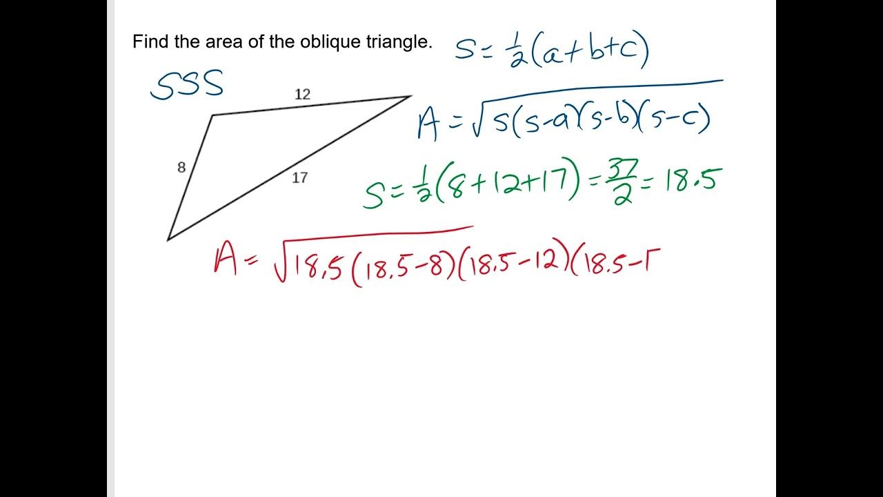 Trig Find Area of SSS Triangle wiht Heron's Formula - YouTube