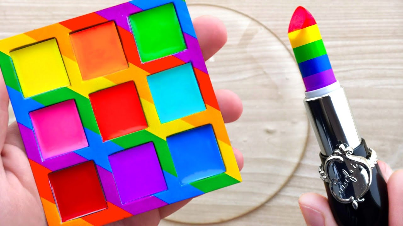 RAINBOW 🌈 MAKEUP Slime! Mixing Lipstick Into Slime! Oddly Satisfying ...