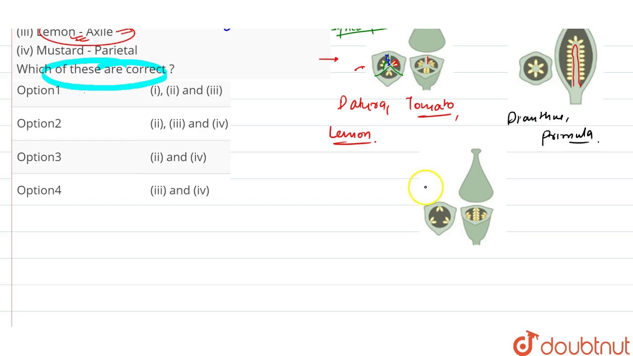 Read the following matches regarding the placentation (i) Argemone ...