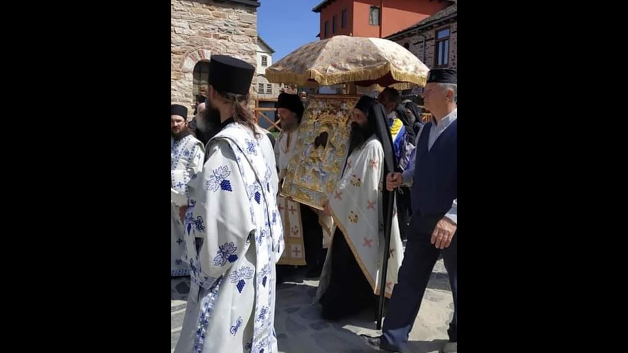 Λιτανεία της εικόνος Αξιον Εστι στην περιοχή Καρυων - YouTube