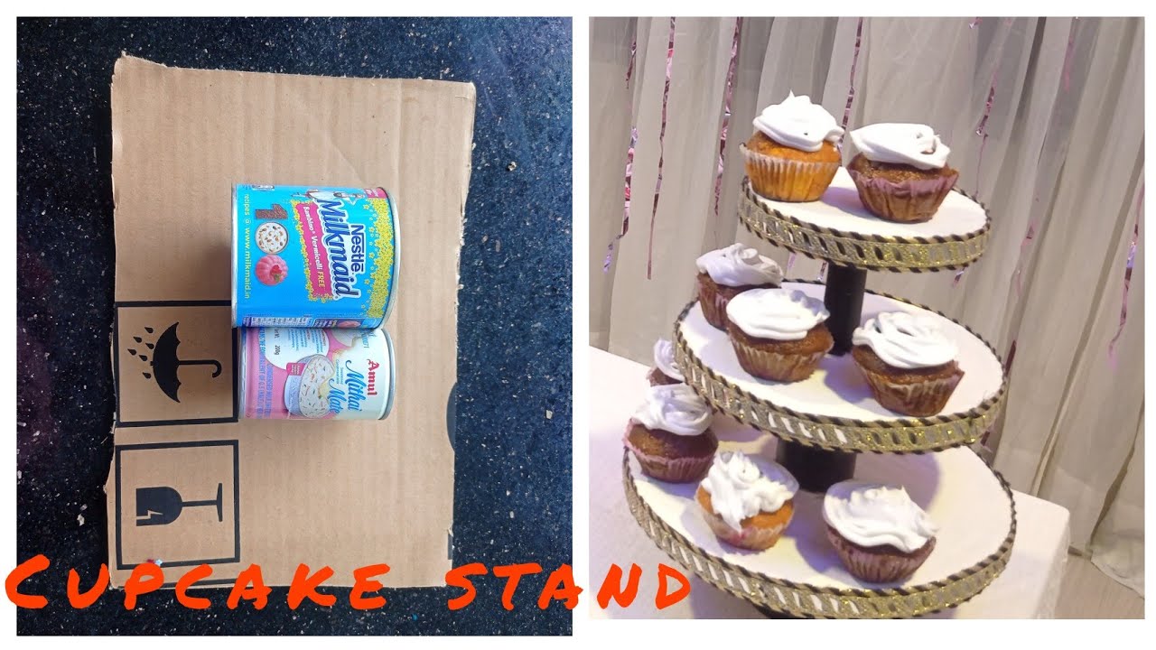 How to make cupcake stand/craft /birthday decoration ideas/out of waste ...