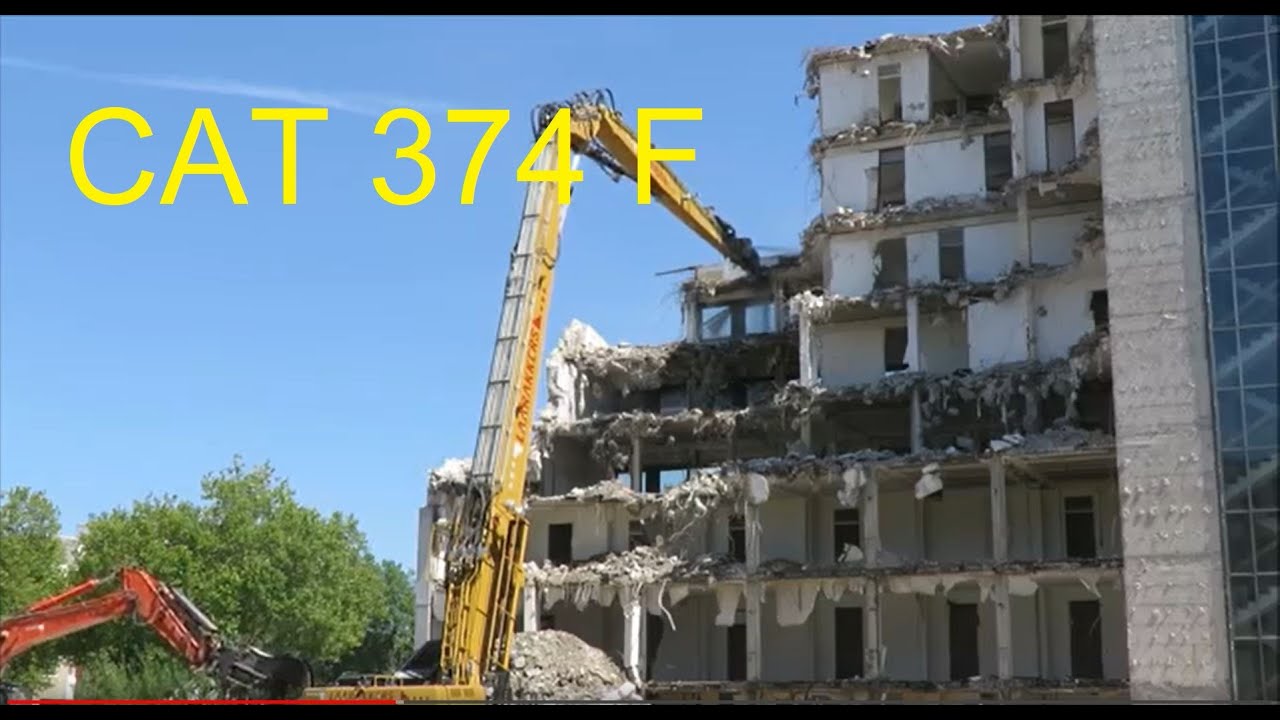 Excavator CAT 374 F UHD - demolition site - YouTube
