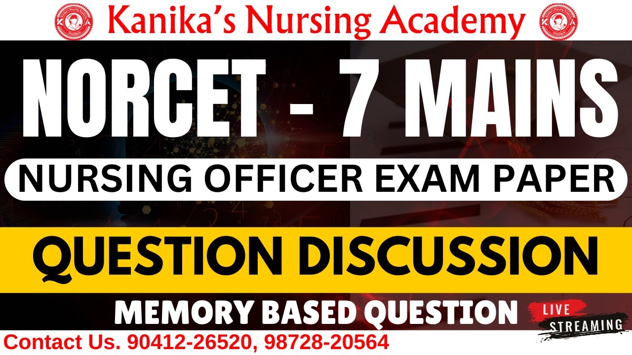 NORCET - 7 MAINS Nursing Officer Exam PAPER MEMORY BASED QUESTION - YouTube