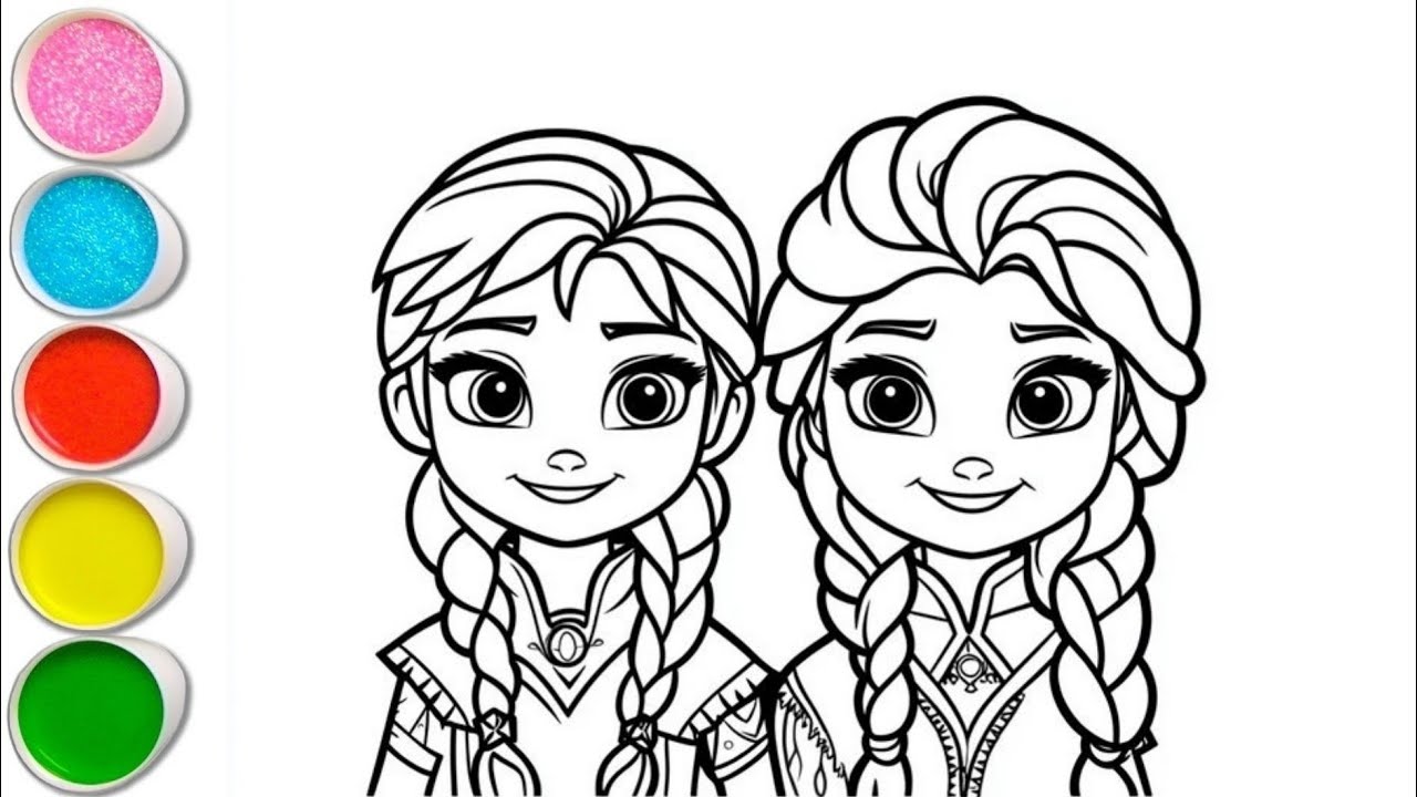 Cute Elsa & Anna Drawing for Kids, Painting & Coloring for Kids | Let's ...