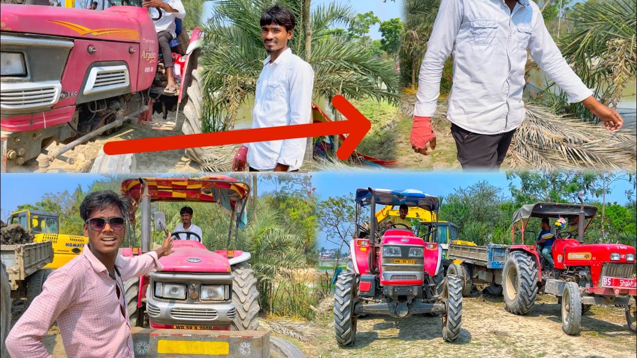 JCB Komatsu Machine loading mud in Mahindra Arjun Novo 6054wd and Mahindra Shaktimaan 614 - YouTube