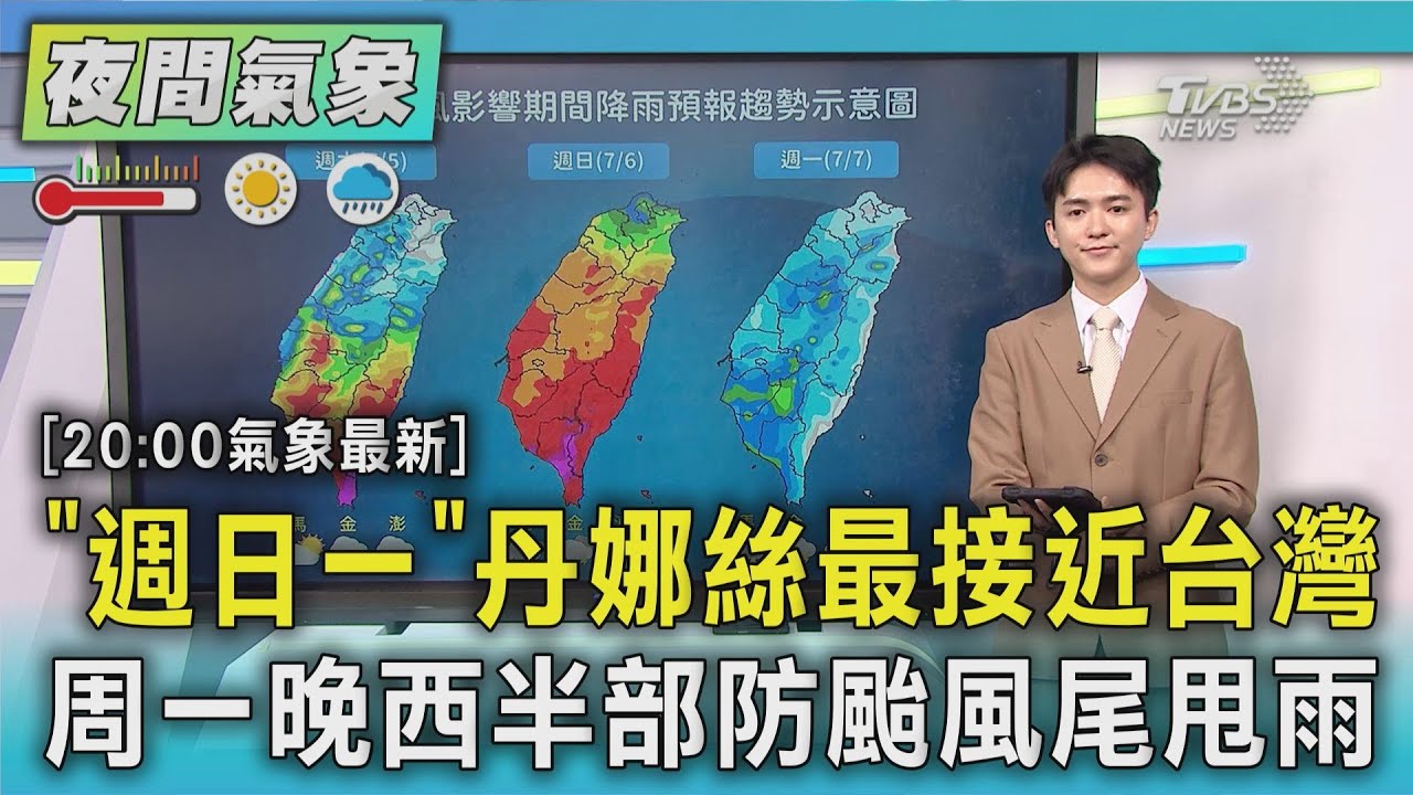 「週日一」丹娜絲最接近台灣 周一晚西半部防颱風尾甩雨｜TVBS新聞 @TVBSNEWS01│TVBS新聞網