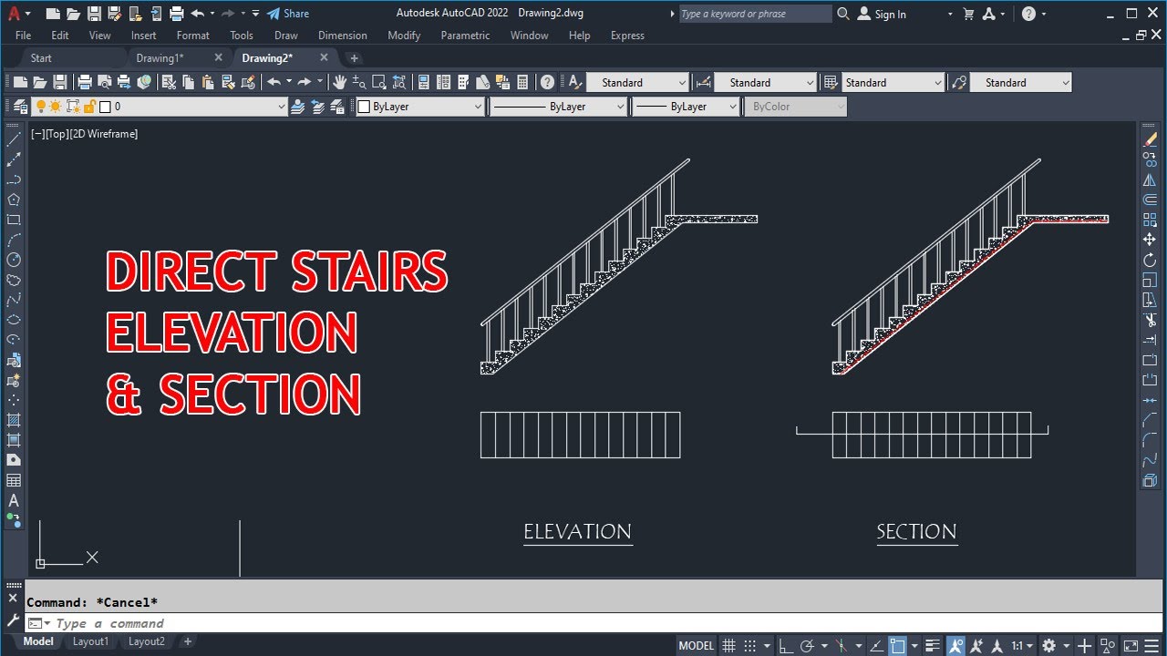 HOW TO CREATE DIRECT STAIRS ELEVATION AND SECTION IN AUTOCAD 2022 - YouTube
