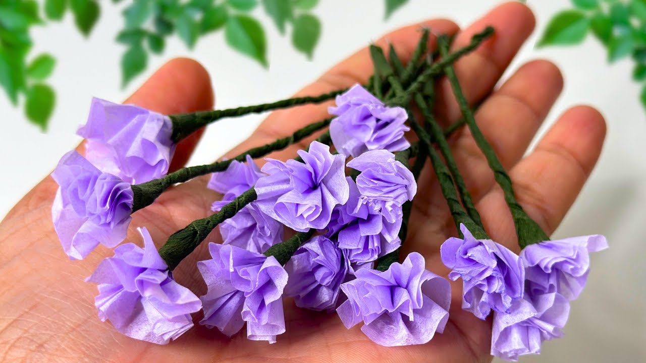 How to make Easy Tissue Paper Flowers | DIY Paper Craft | Purple flower ...