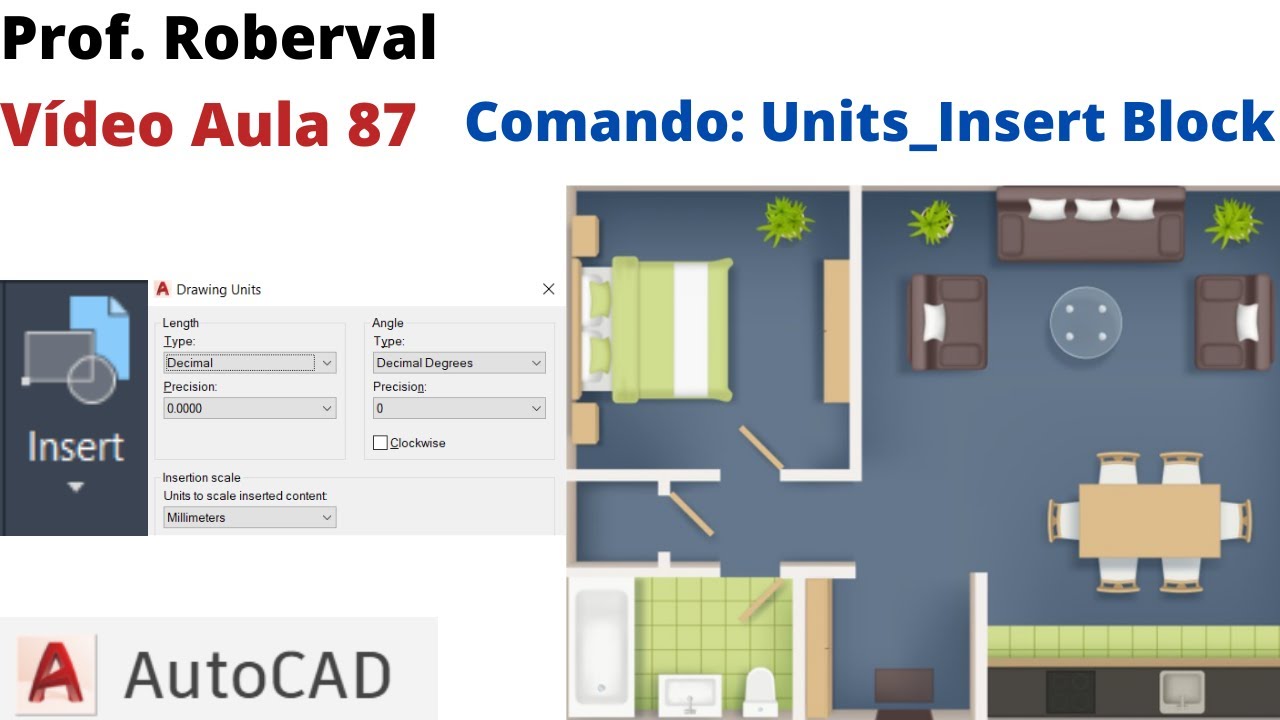 Aula 87 - Comando Units e Insert Block aplicados na Planta Baixa no AutoCAD. - YouTube
