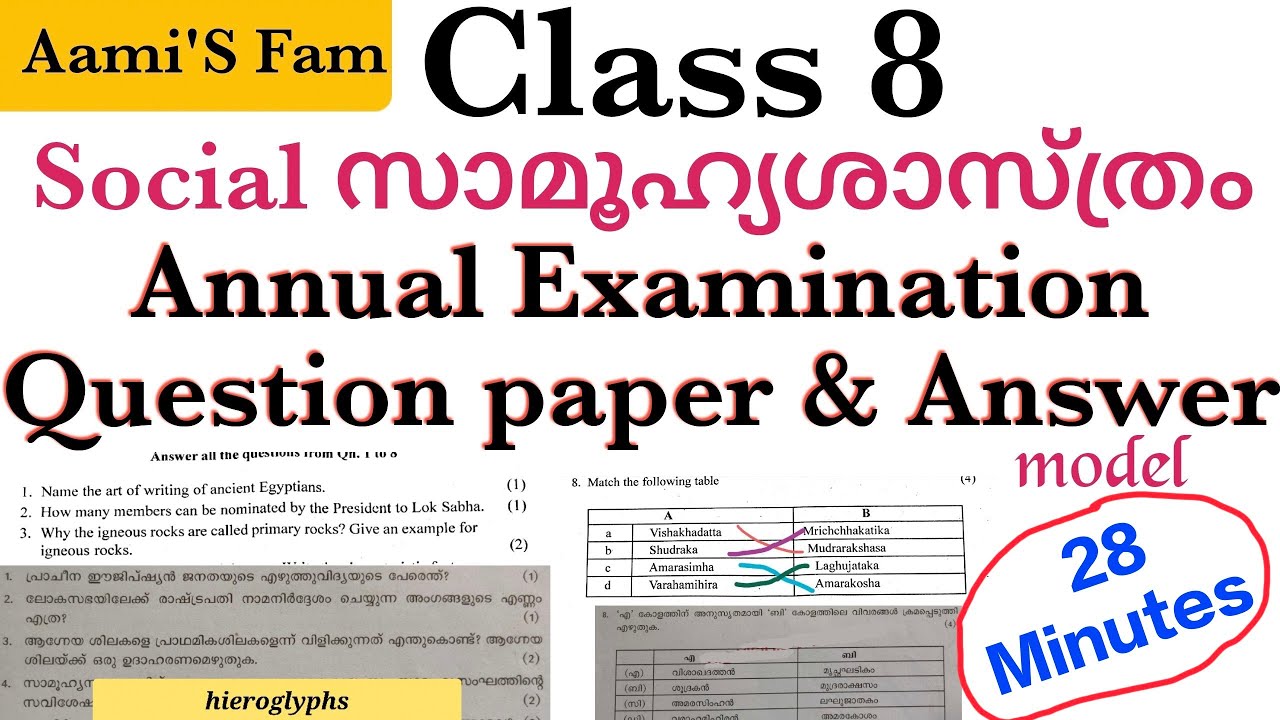 Class 8-Social സാമൂഹ്യശാസ്ത്രം -Annual Examination Question paper and ...