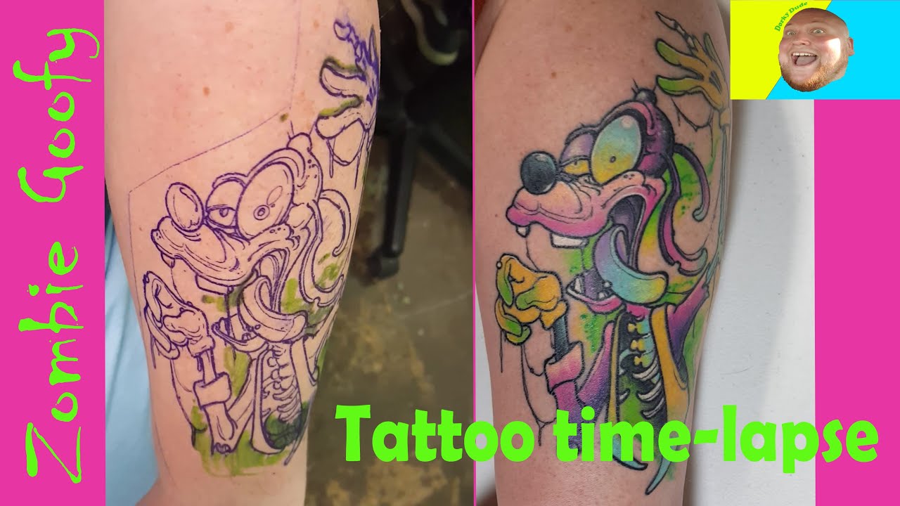 Getting a custom ZOMBIE GOOFY TATTOO! Time-lapse before and after video ...