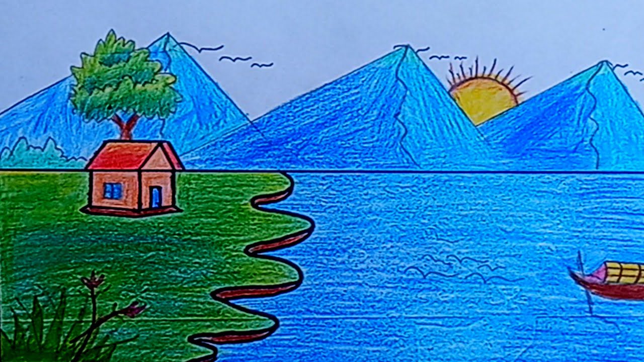 How to draw beautiful landscape drawing Naseem arts #viral #moreviews # ...