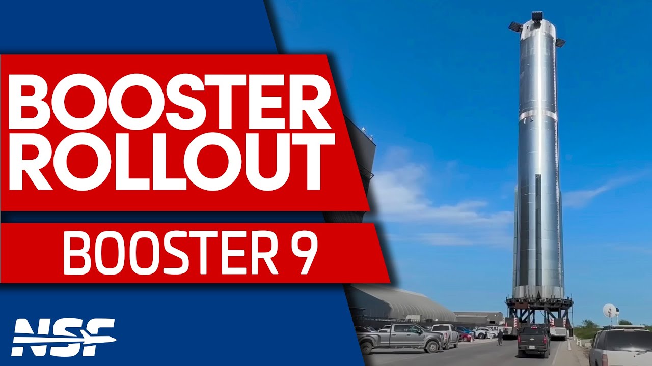 SpaceX Rolls Starship Booster 9 to Launch Site at Starbase - YouTube