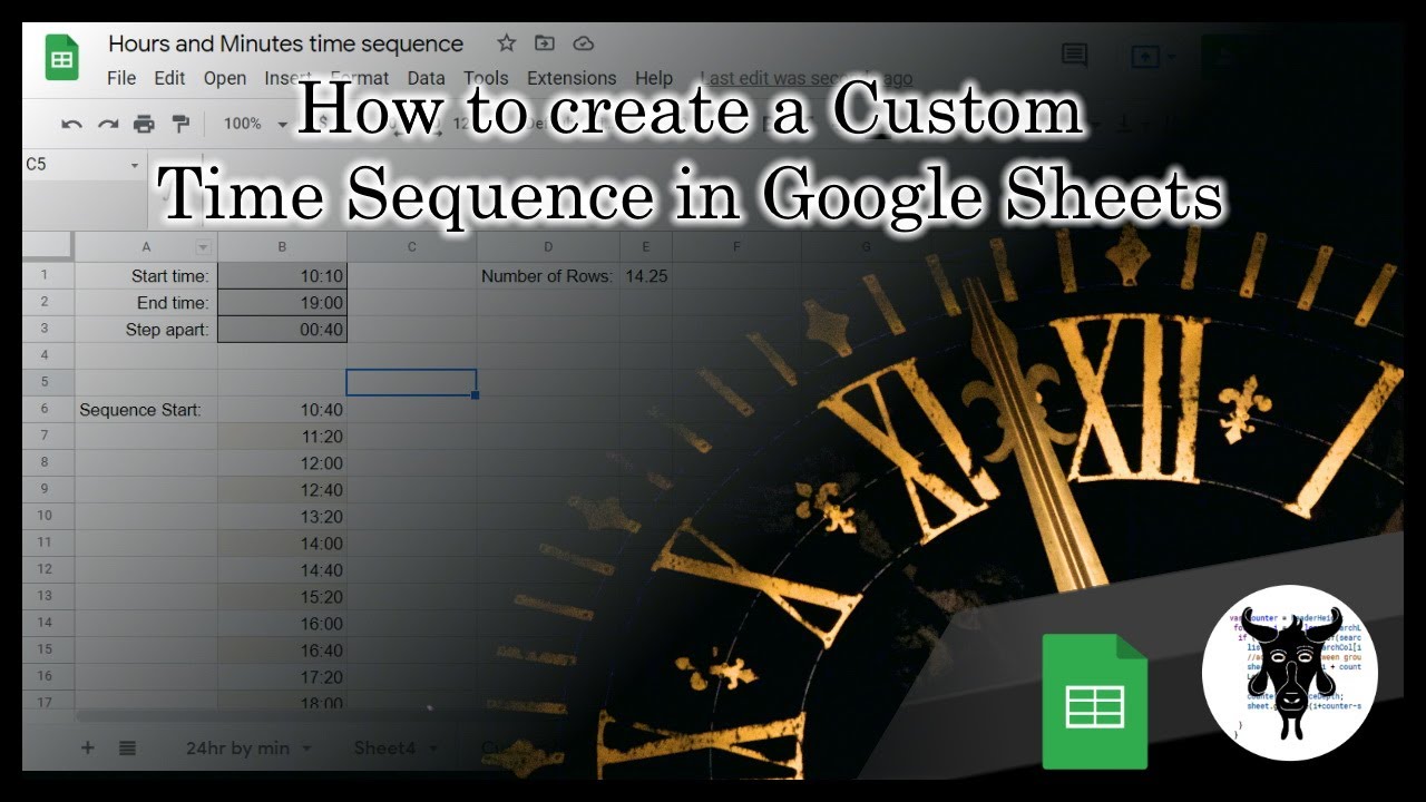 Create a custom time sequence with a single formula in Google Sheets ...