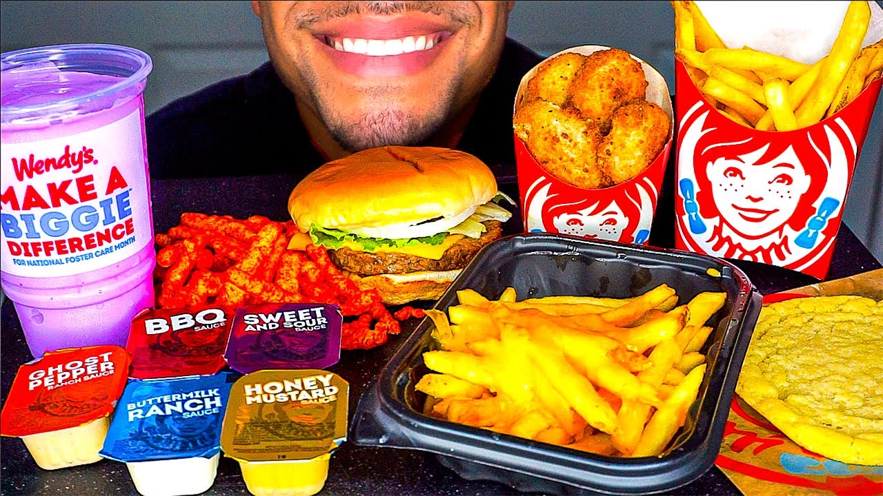ASMR Wendy's Eating Show Hot Cheetos Mukbang Jalapeño Cheese Fries ...