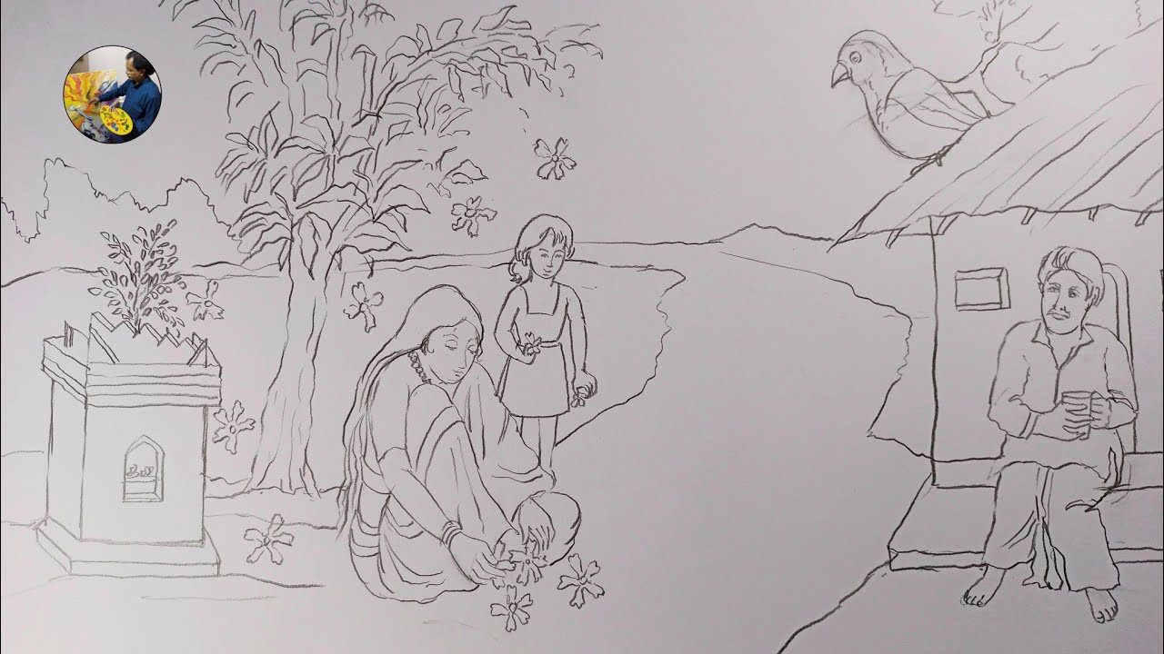 Autumn Morning Scenery | Pencil Sketch | Shovan's Art World - YouTube