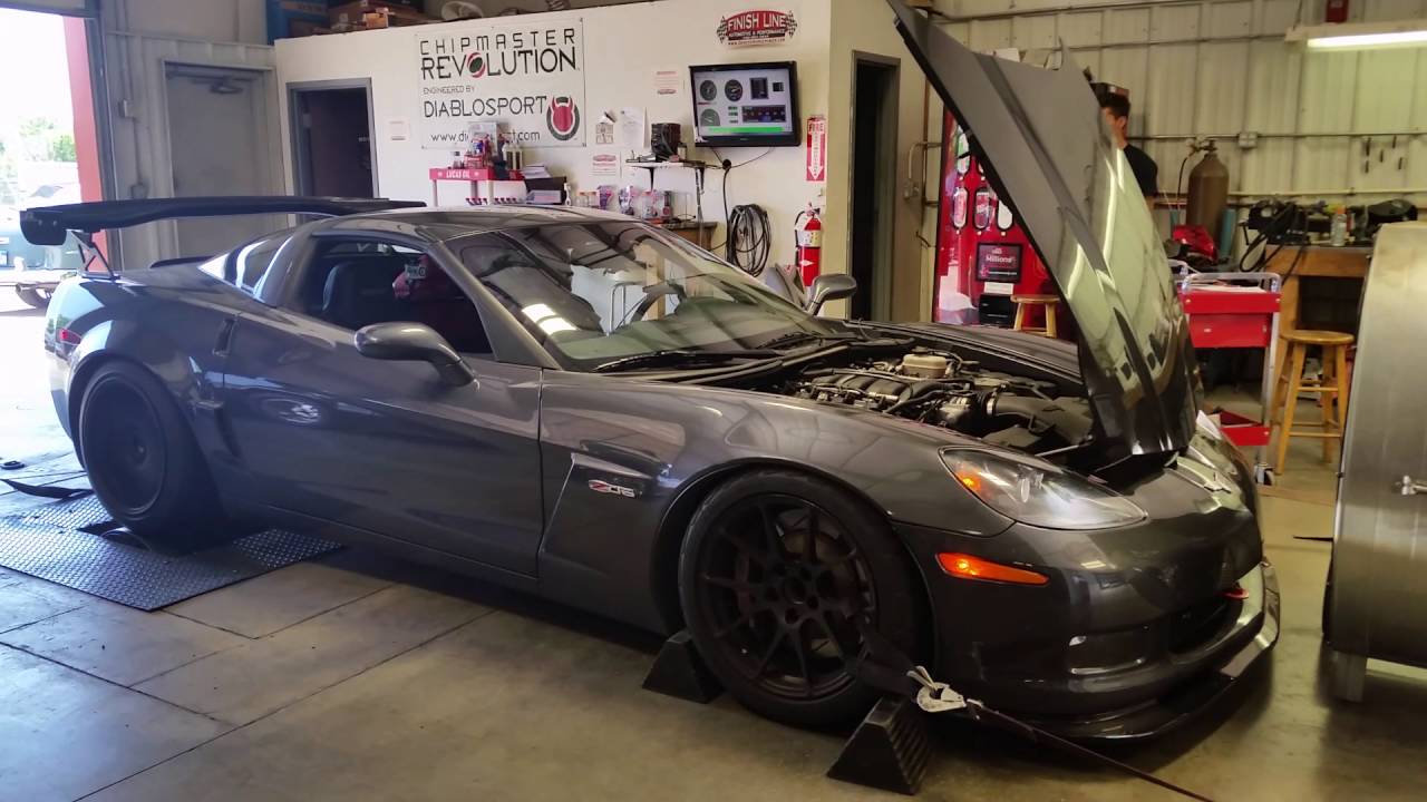 2013 C6 Z06 baseline dyno stock LS7 Finish Line Denver CO Dynojet - YouTube