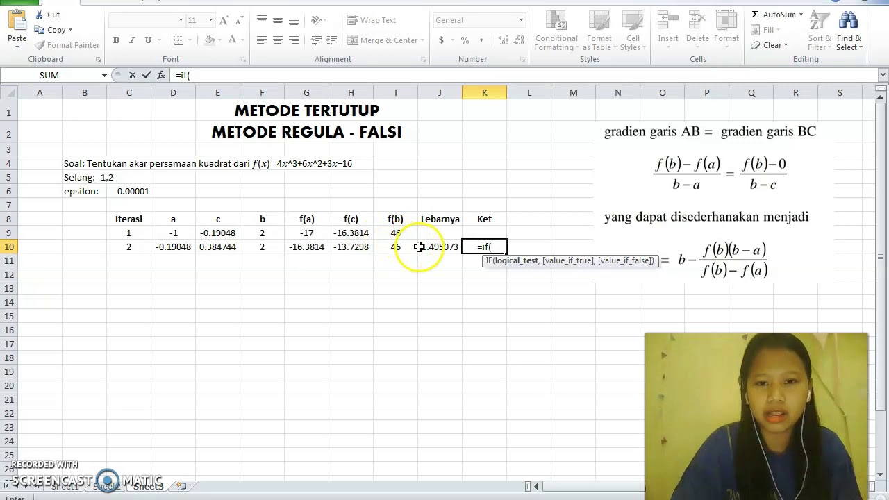 Penggunaan Excel untuk menyelesaikan Metode Regula-Falsi - YouTube
