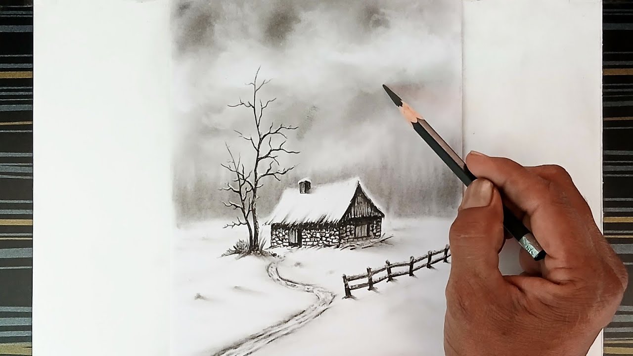 Snowy Landscape Drawing Easy