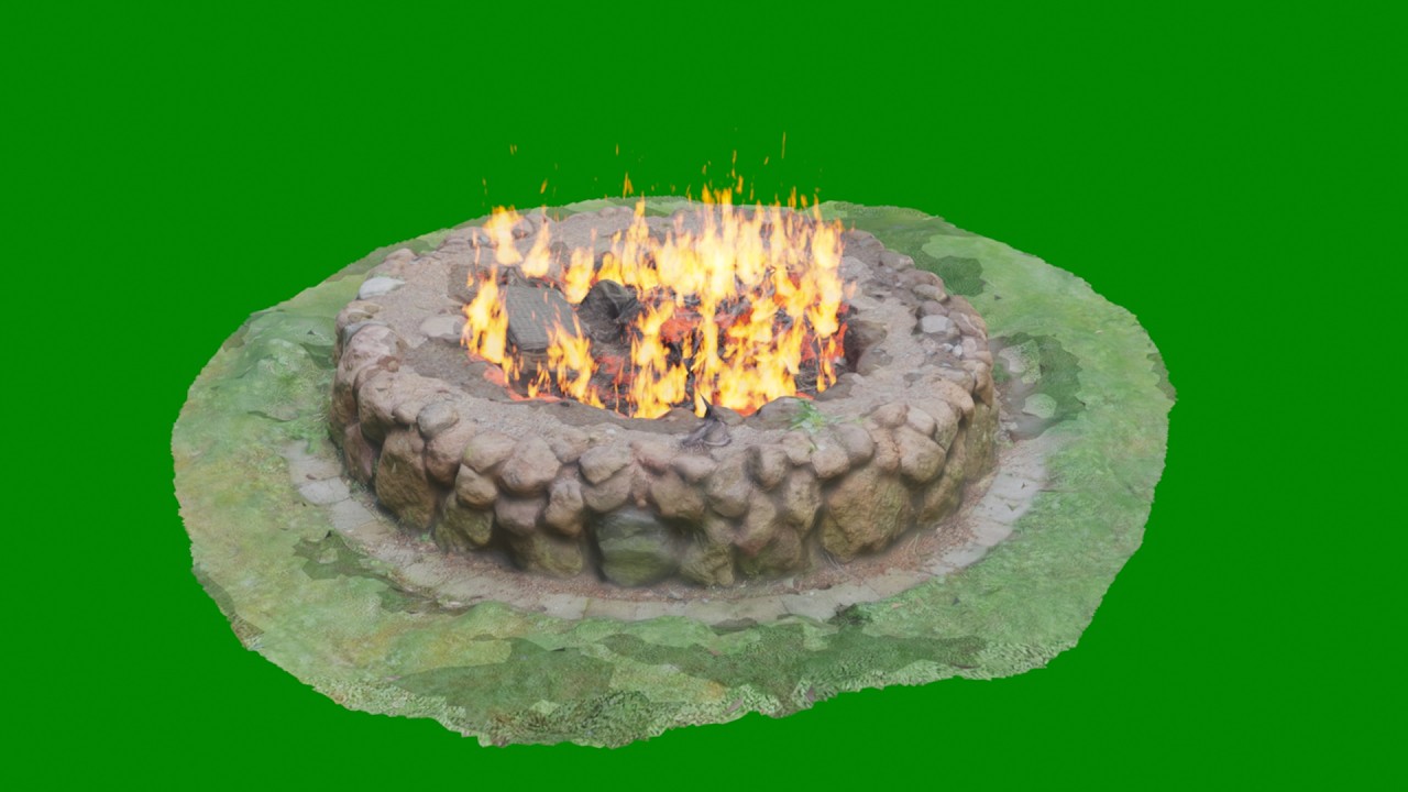 Round Stone Fire Pit | Bonfire & Campfire Burning | Green Screen Fire ...