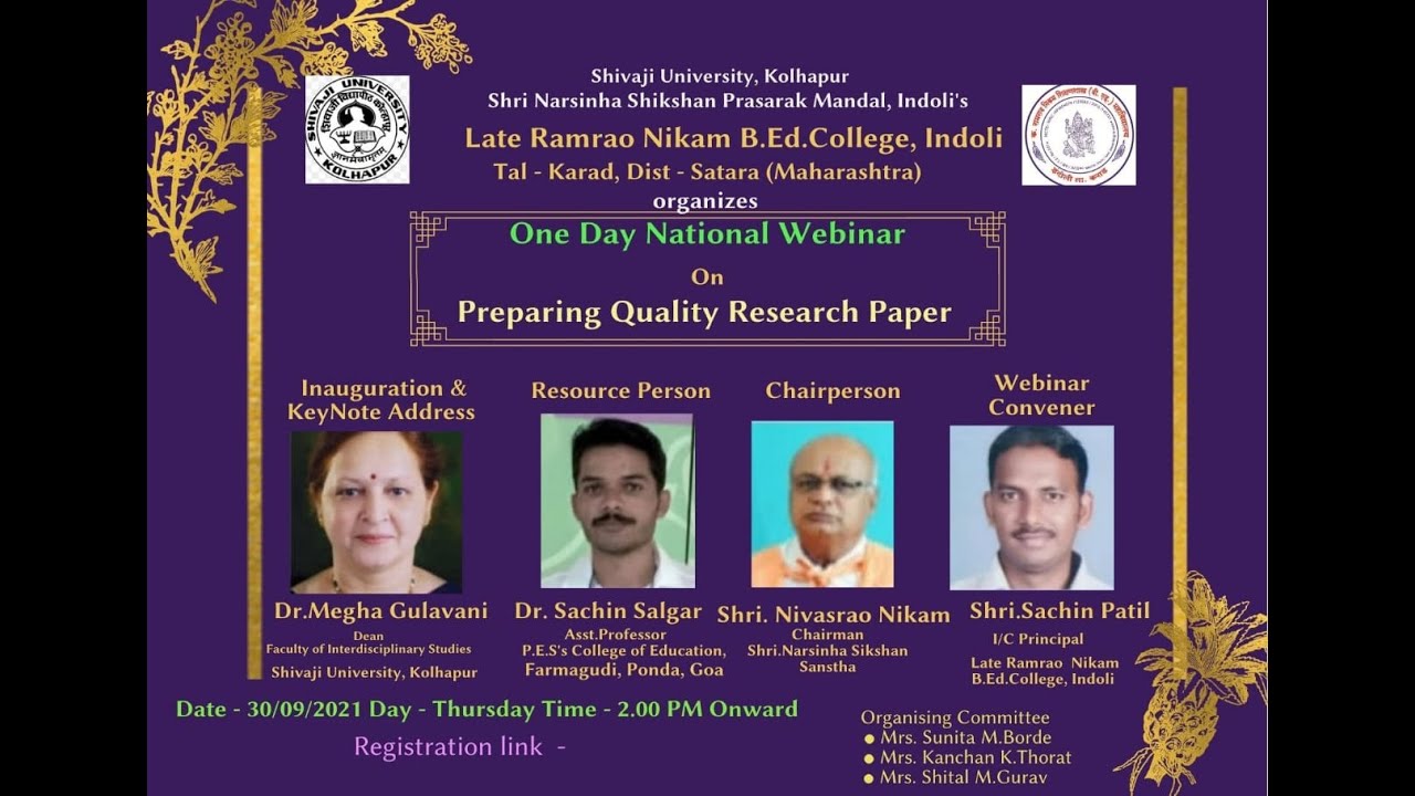 Online National level One day Webinar On " Preparing Quality Research ...