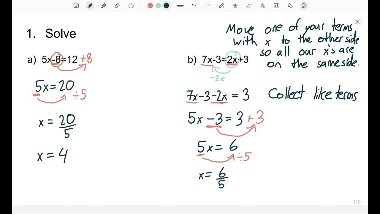 Solving Equations - With Collecting Like Terms and Distributive ...