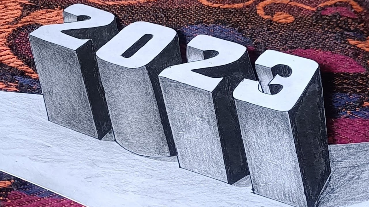 3D 2023 pencil sketch in Happy New year | Drawing pic - YouTube