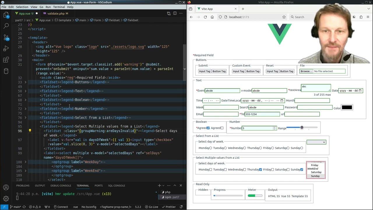 Vuejs Forms Part 7 Validation Event Bubbling Setcustomvalidity Pattern Conditional Css Youtube