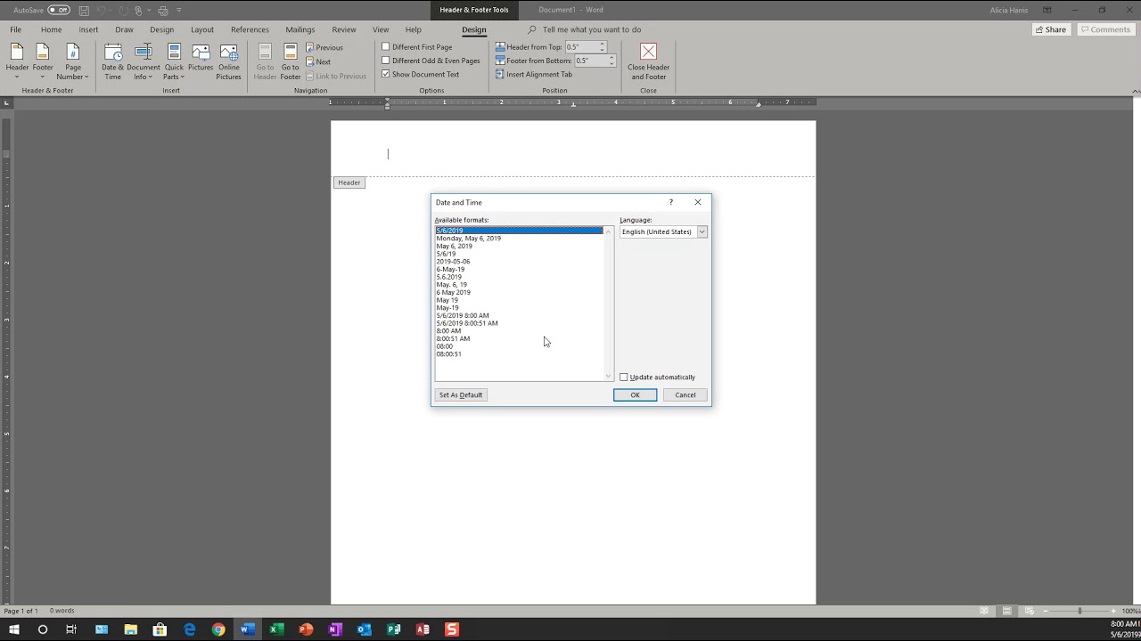 Header & Footer Microsoft 365 - YouTube