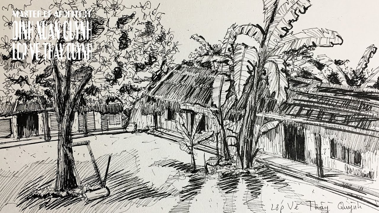 how to draw Scenery - Landscape by Pen & Ink drawing sketch step by ...