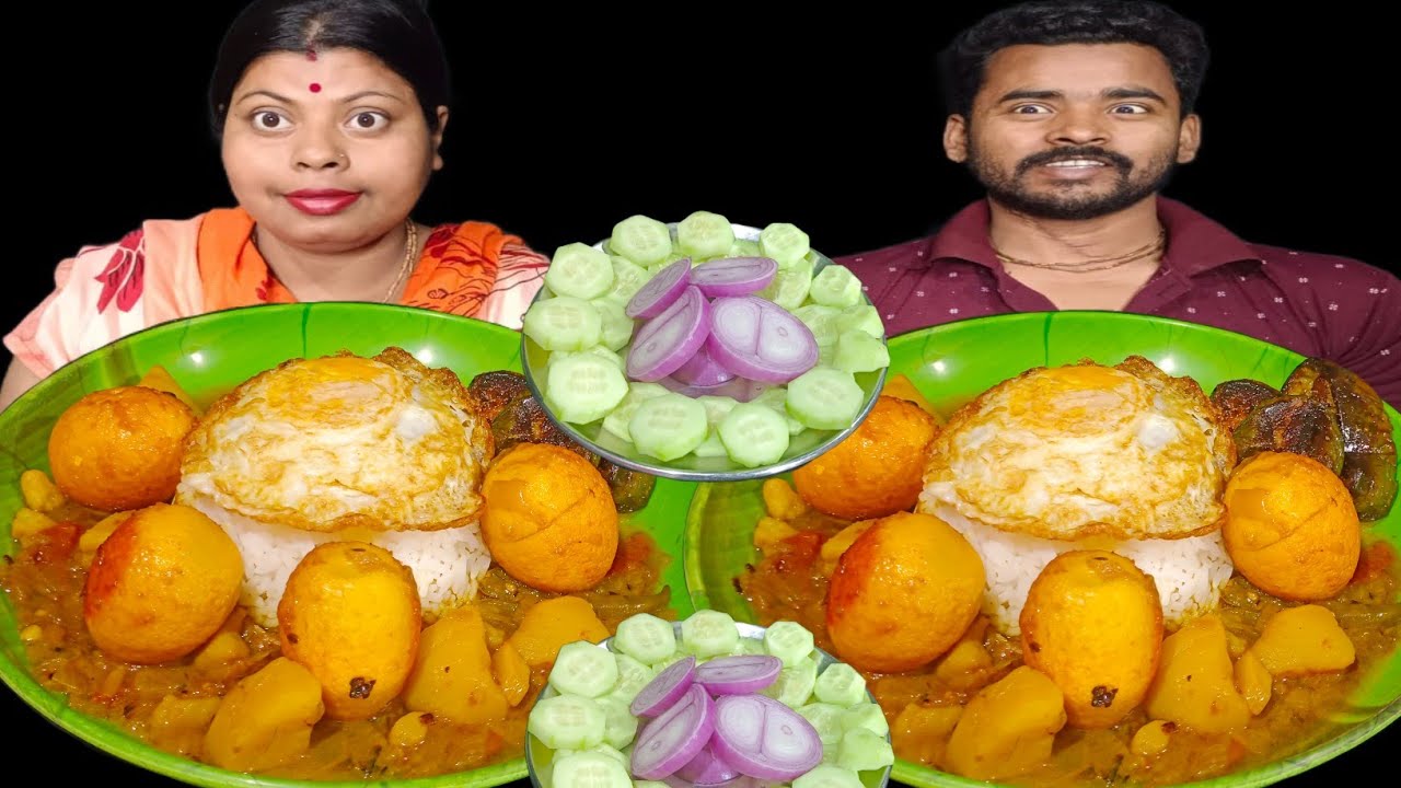 spicy egg curry with rice eating challenge//dim bhat eating compitition ...