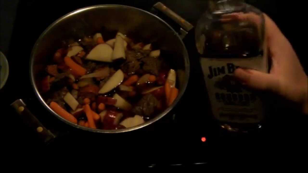 Cooking bourbon stew with beef and chourice - YouTube