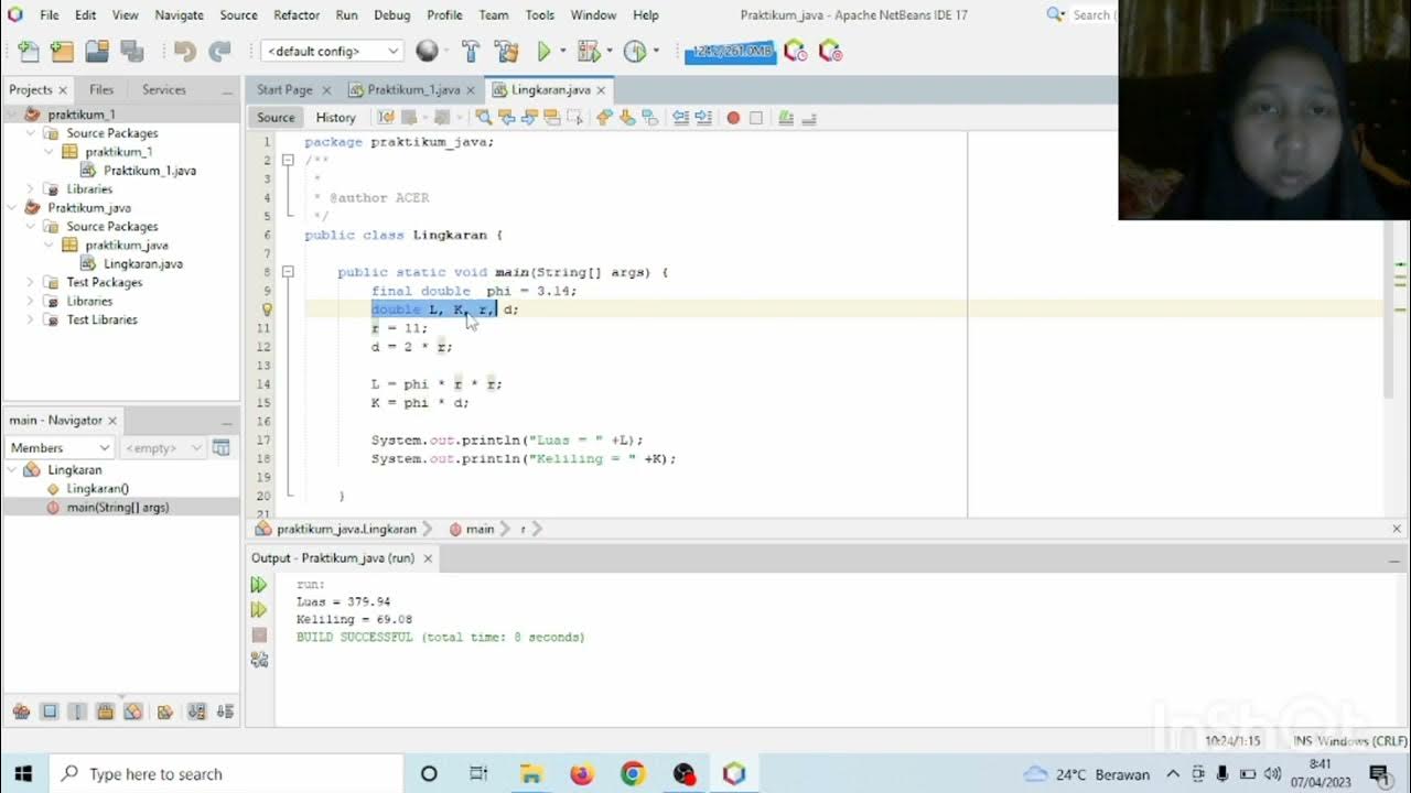 Program java mencari luas & keliling lingkaran - YouTube