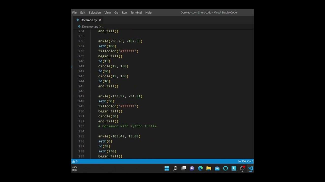 How To Draw Doraemon Using Python Turtle Graphics π₯π₯ Shorts Programming