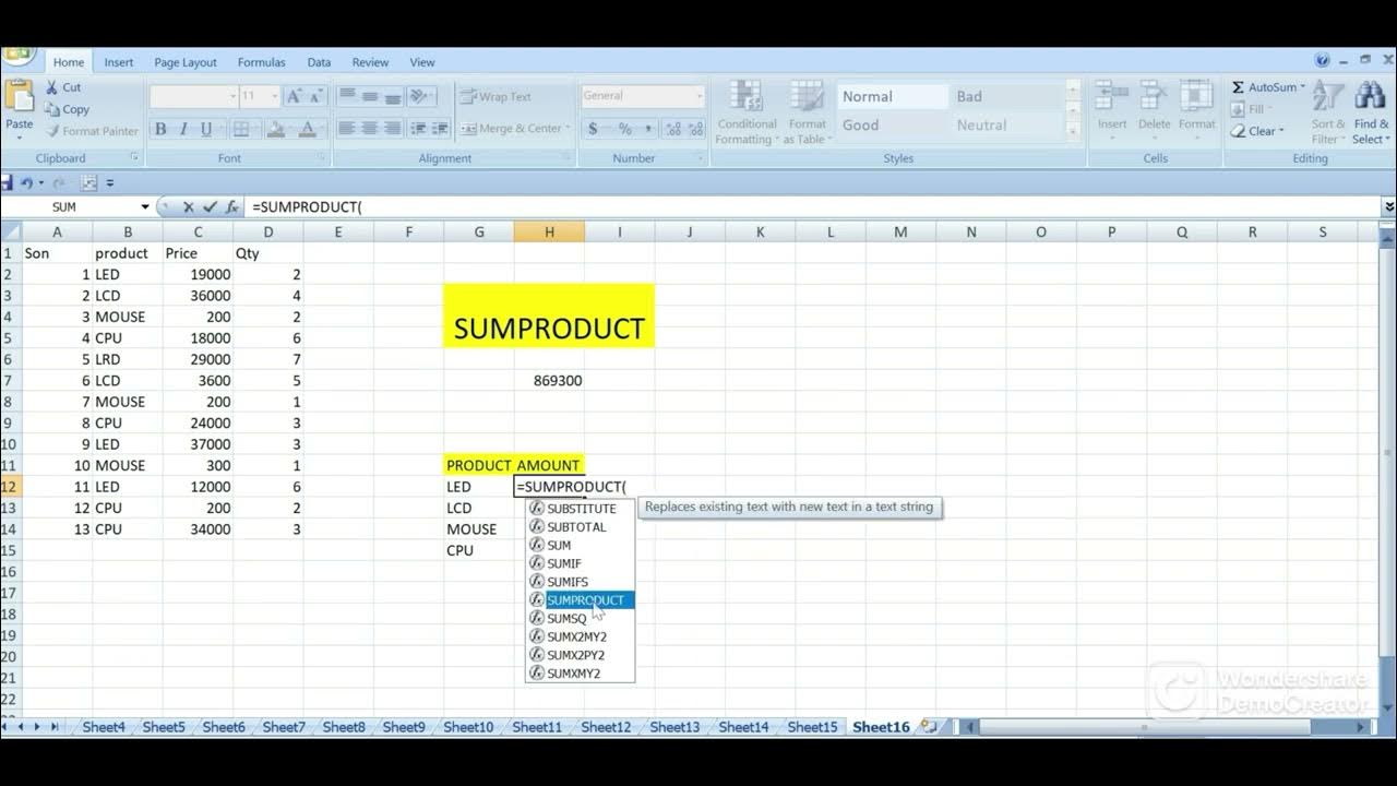 Excel product sheet - YouTube