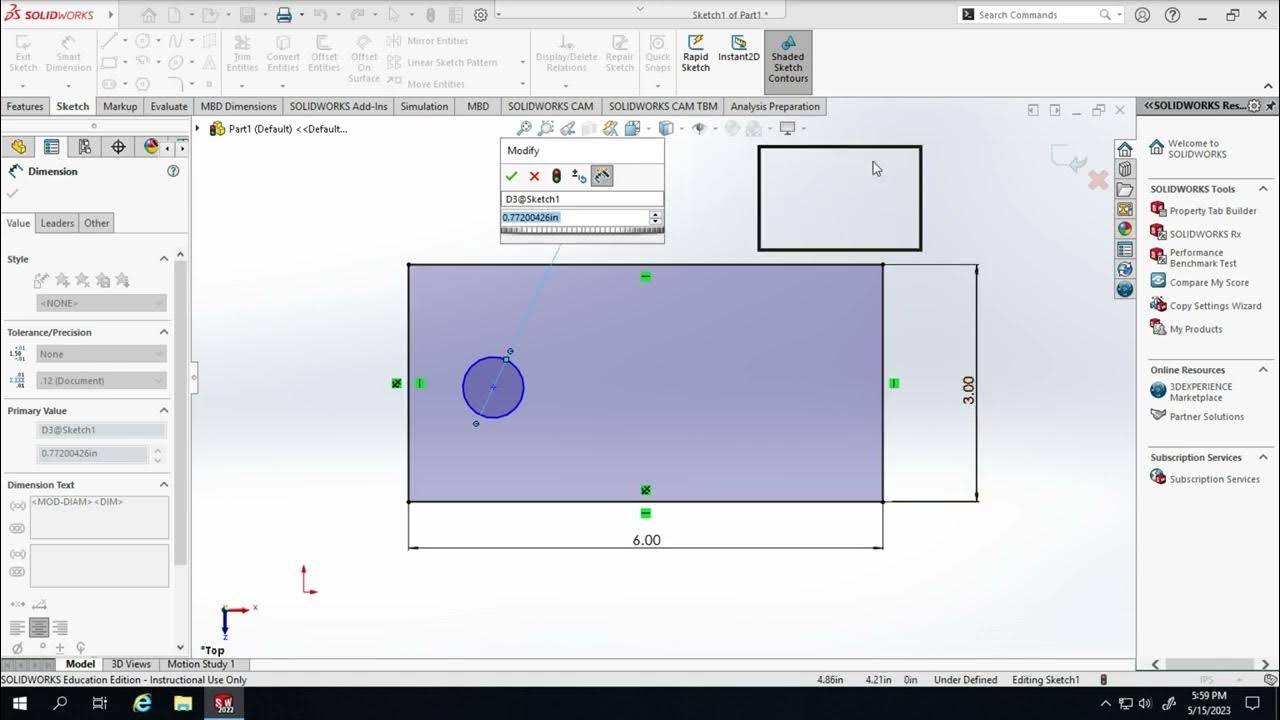 ENG T 111 Solidworks Part 1 Demo 3 Intro Holes inside a sketch - YouTube