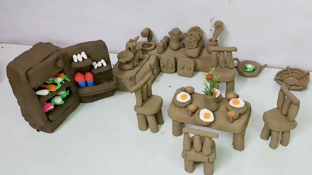 Easy technique make handmade miniature kitchen set with clay।।miniature ...