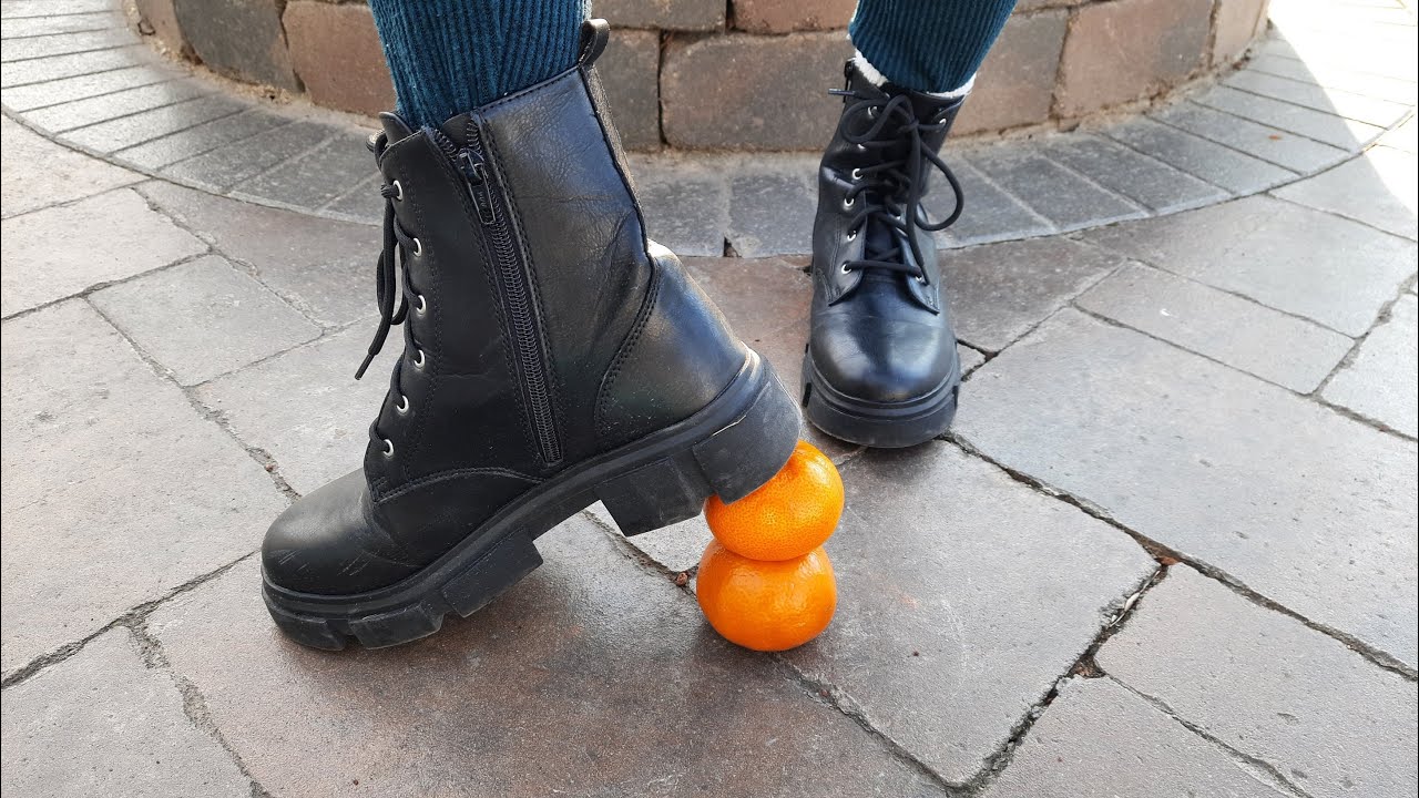 Crush oranges under black winter boots #asmrvideos #asmrcrushing #boots ...