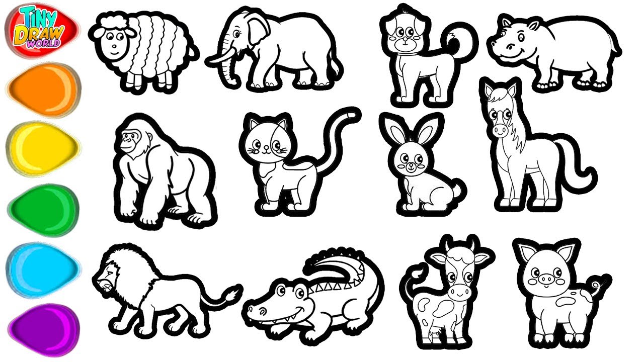 Draw Wild Animals🐘🐕🐊🐑🐎🦍 | How to Draw Cute Wild Animals | Easy Step By ...