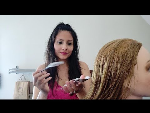 ASMR Hair dye with foils (on mannequin doll) - YouTube