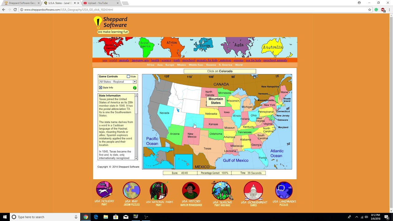 Sheppard Software Geography USA States 1 PB (47 S) - YouTube